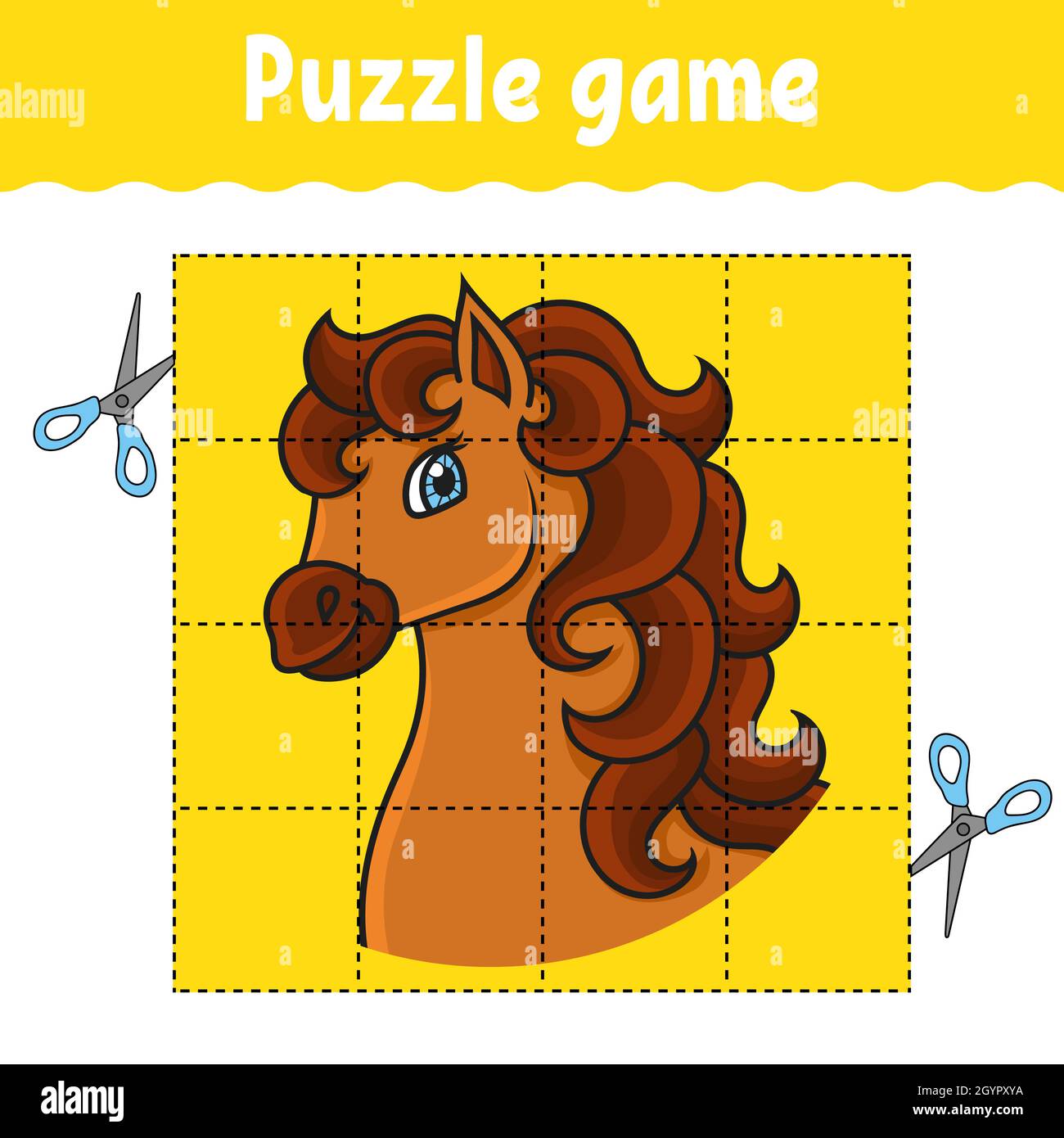 Puzzle game for kids. Horse animal. Education developing worksheet ...