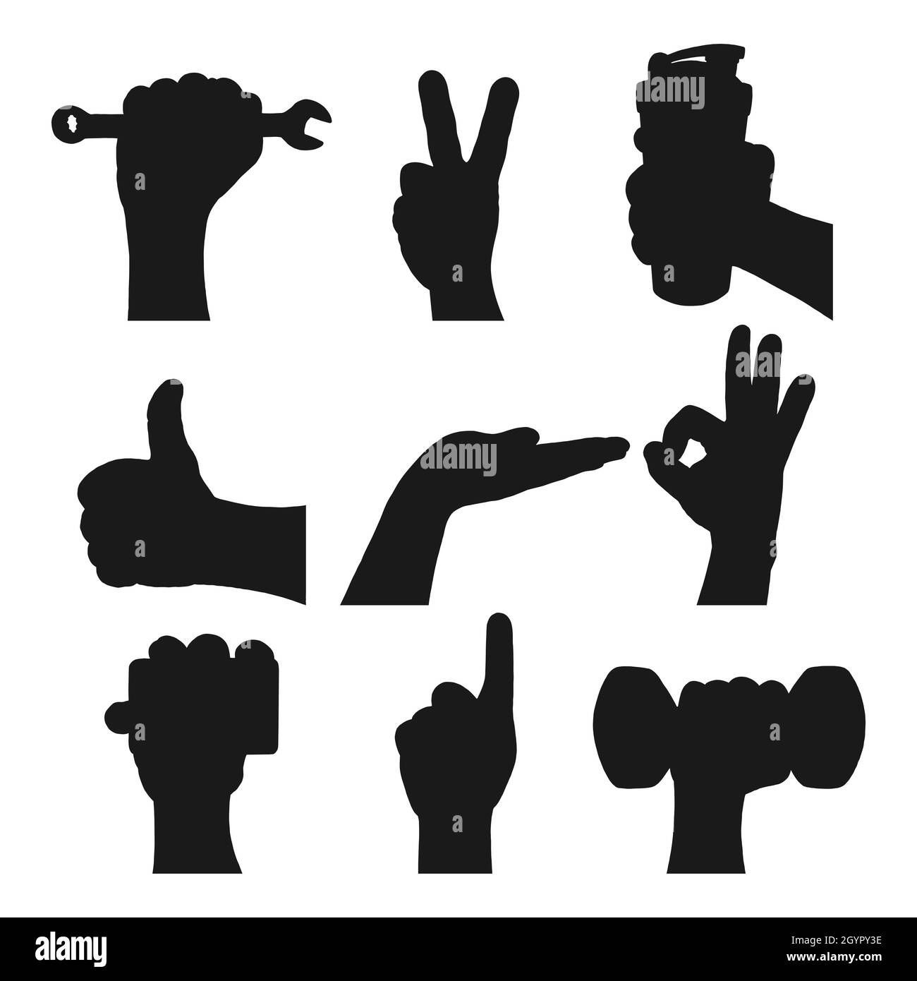 Male hand gestures. Black silhouette. Design element. Vector ...