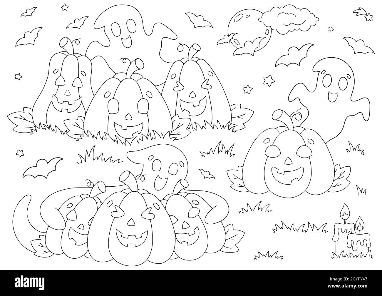 Set of elements for Halloween pumpkins, ghosts, bats. Coloring book ...