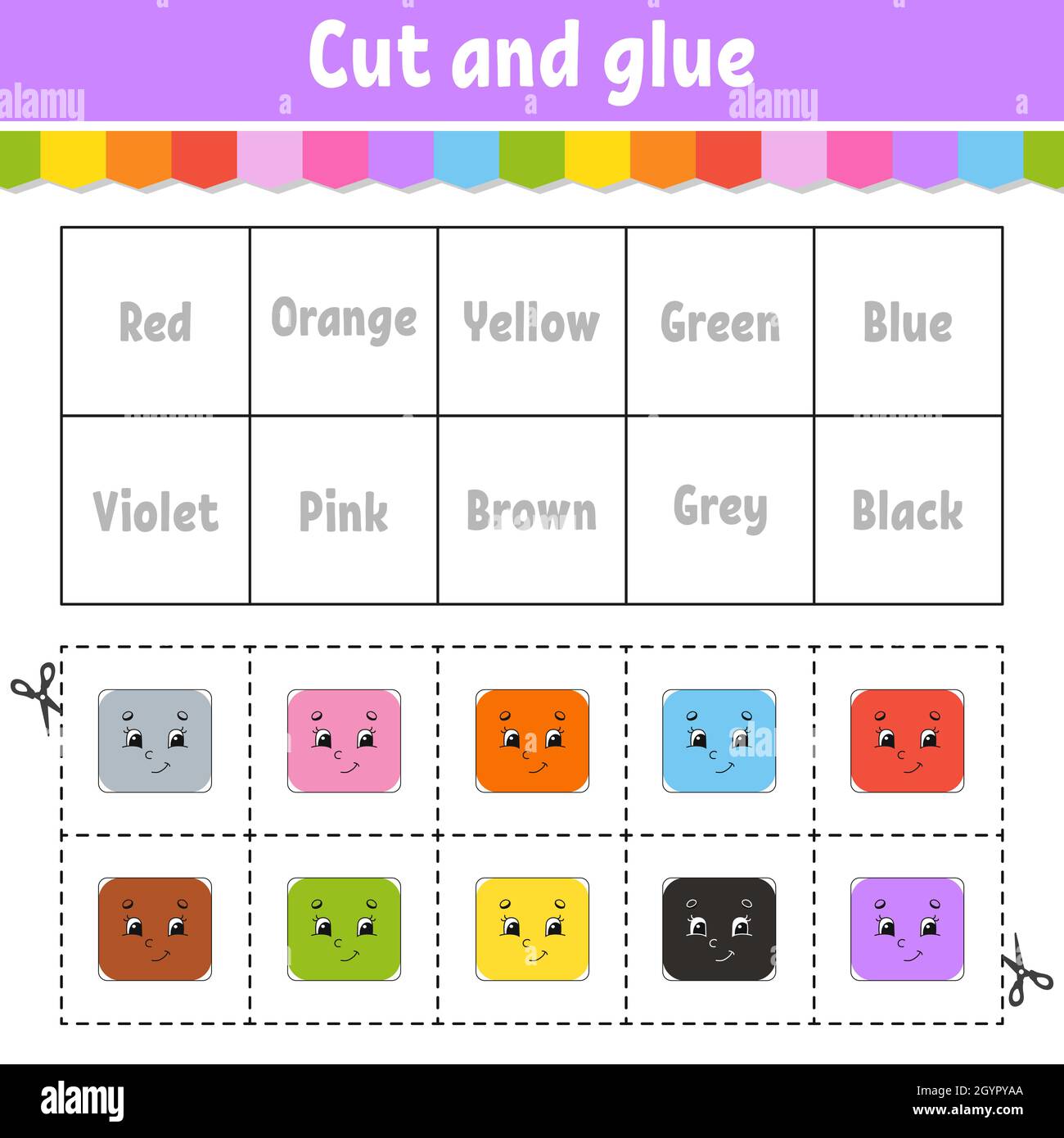 Cut and glue. Learning color games for preschool. Activity worksheet ...