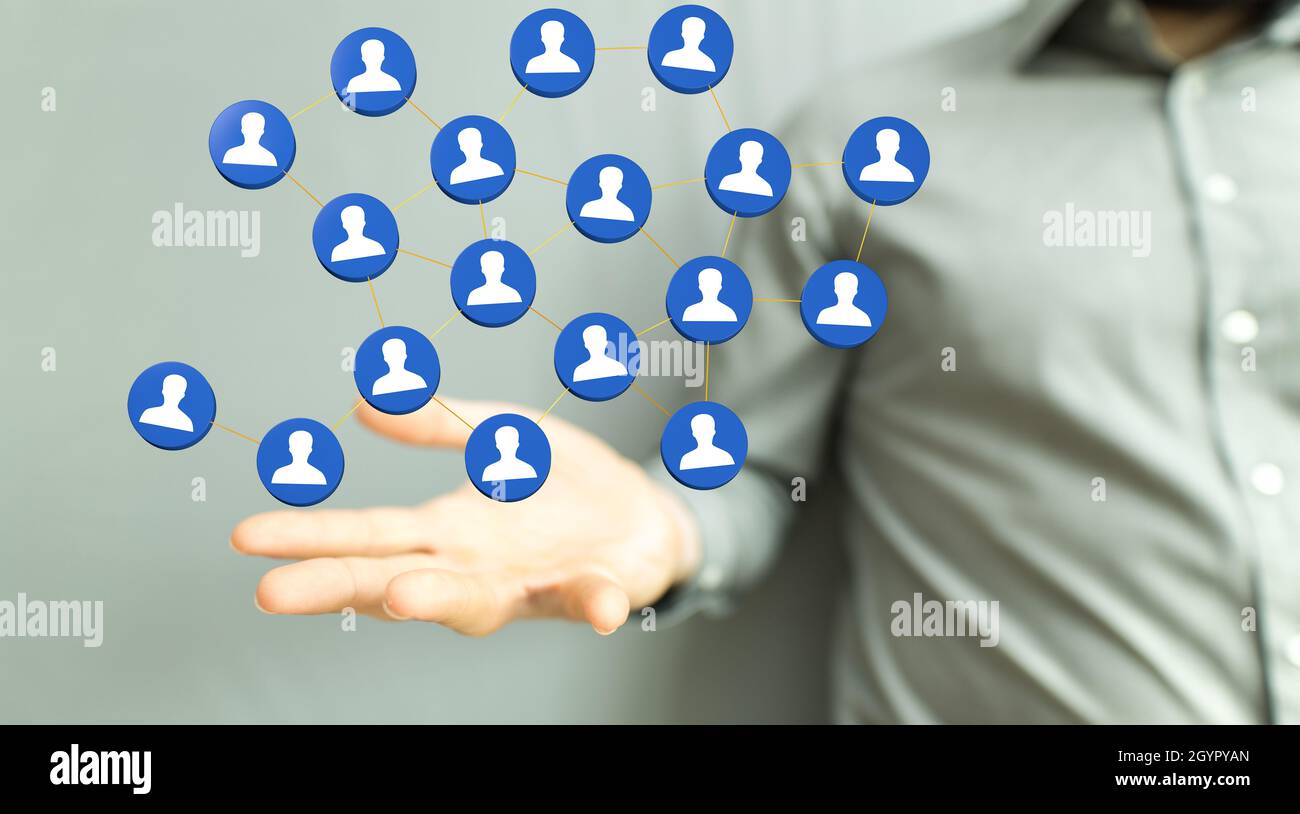 3D rendering of human icons floating on hand- digital teamwork concept ...