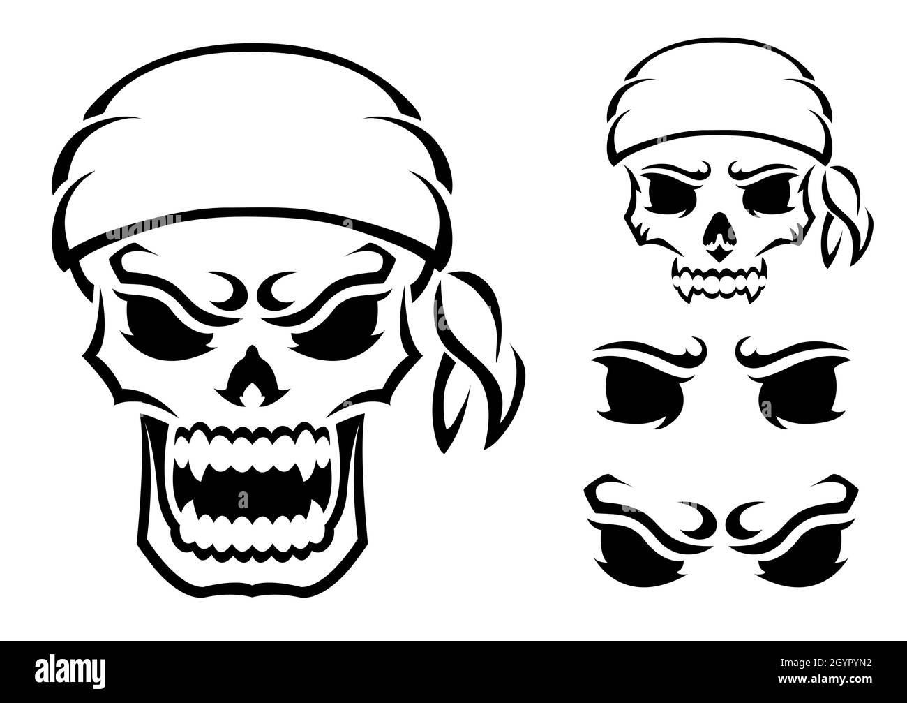 Angry skull. Outline silhouette. Design element. Vector illustration ...