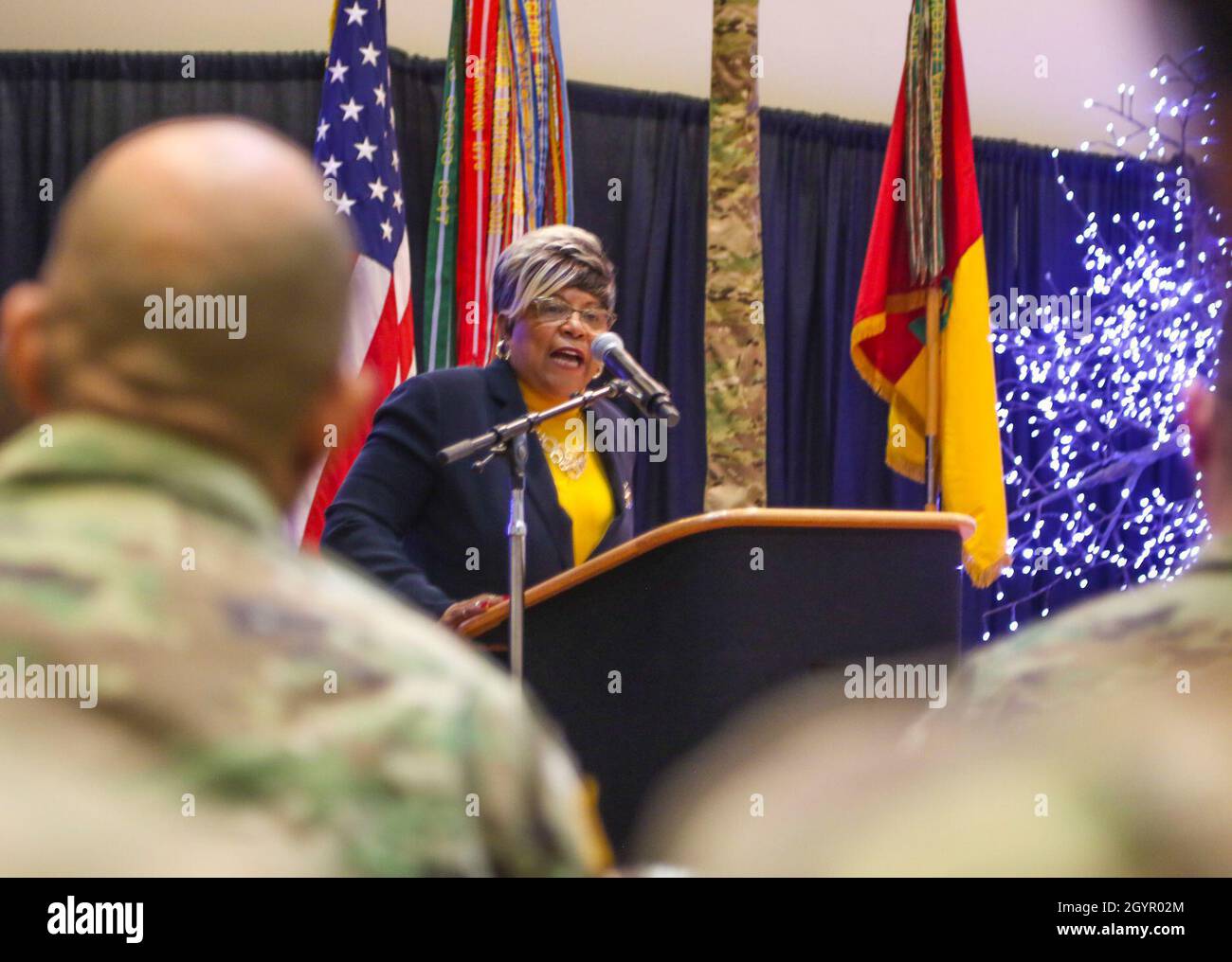 Retired Command Sgt. Maj. Diane E. Williams speaks during a Martin ...
