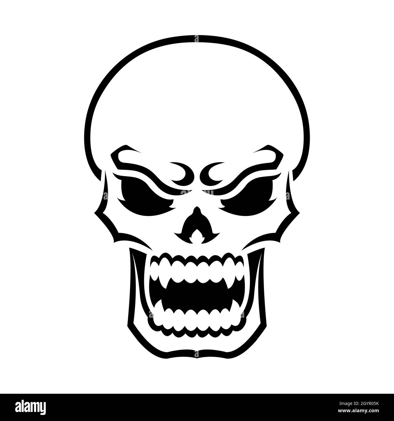 Angry skull. Outline silhouette. Design element. Vector illustration ...
