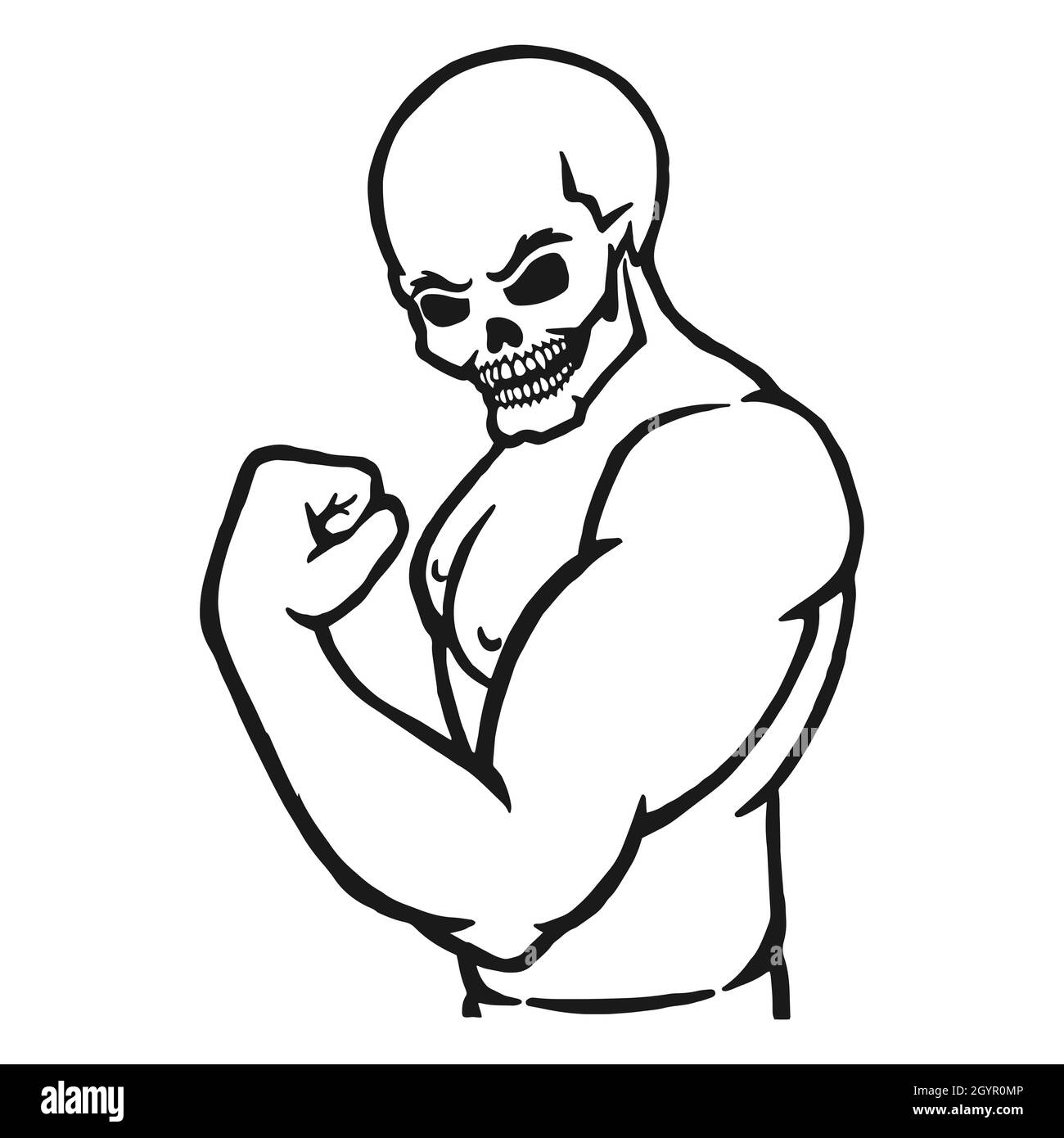 Male bodybuilder flexing his biceps. Outline silhouette. Design element ...