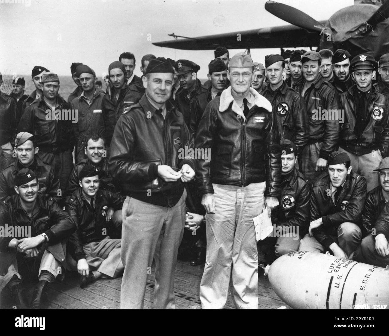 Lt. Col. James H. "Jimmy" Doolittle with the skipper of the USS Hornet ...