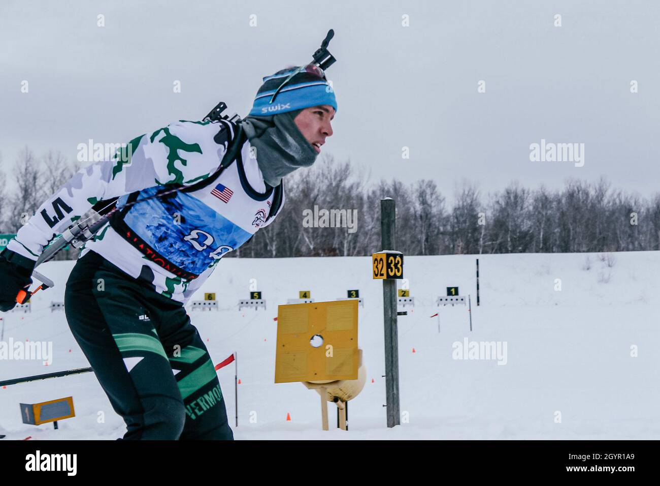 Abe Rogers of Vermont during the 2020 Eastern/Central regional biathlon ...