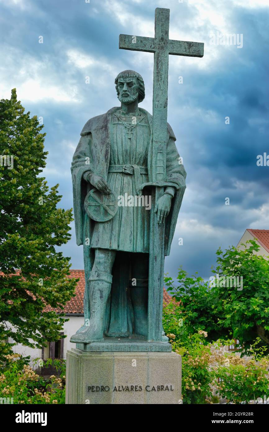 Statue of Pedro Alvares Cabral, the discoverer of Brazil, Belmonte ...