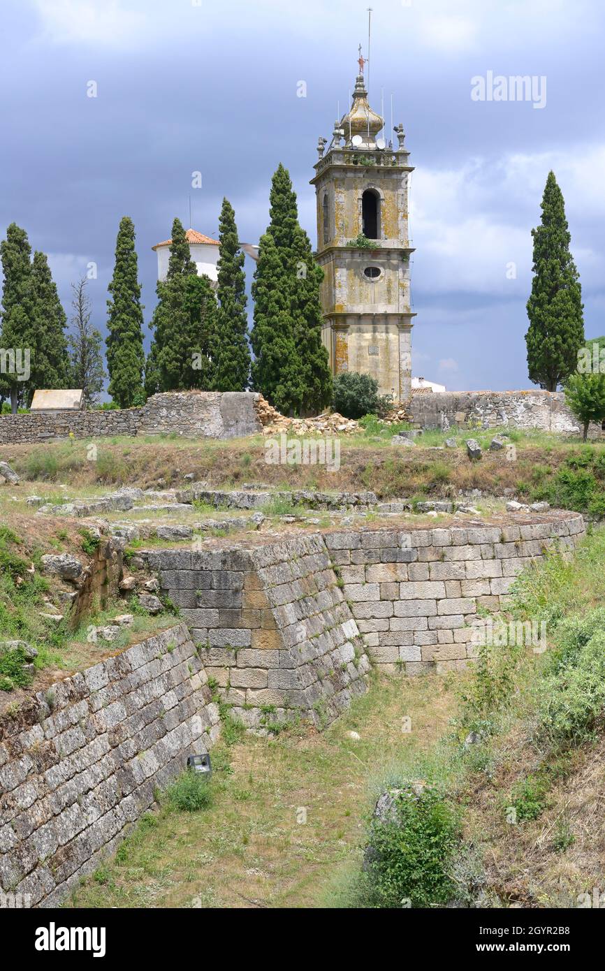 Almeida castle ruins and clock tower, Historic village around the Serra ...