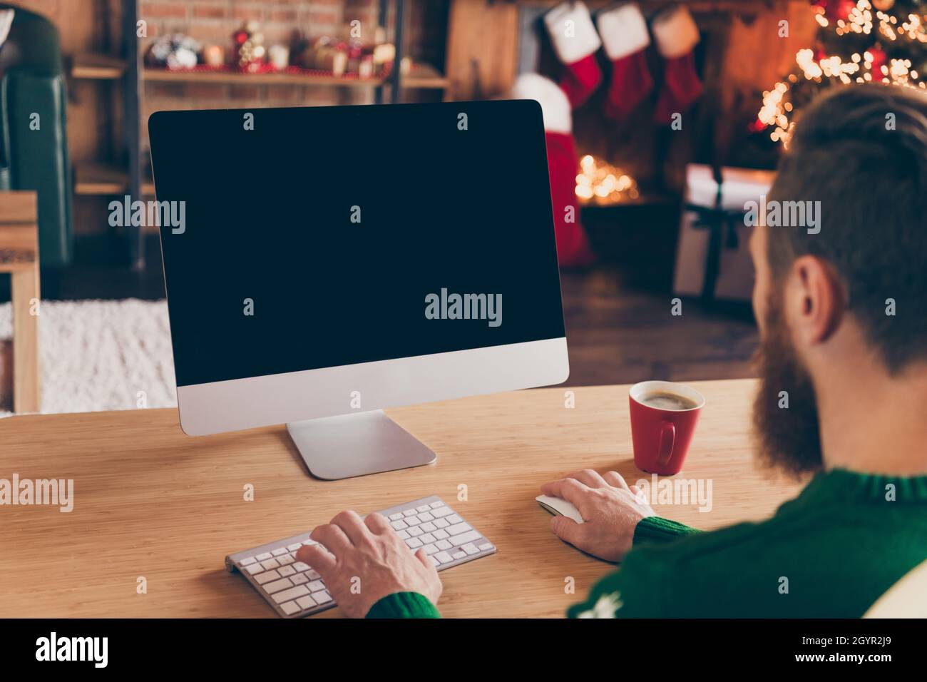 Rear back view photo of focused workaholic programmer guy typing ...