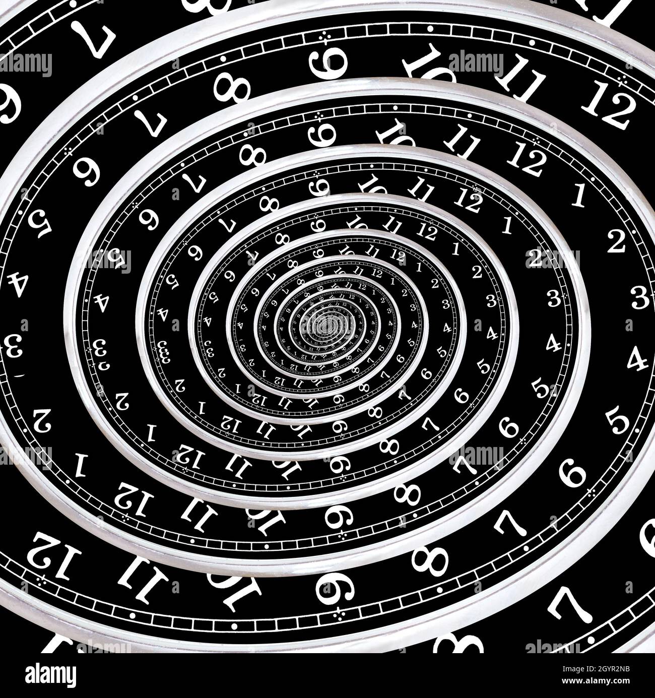 Twisted black and white watch face. Creative time funnel concept Stock ...