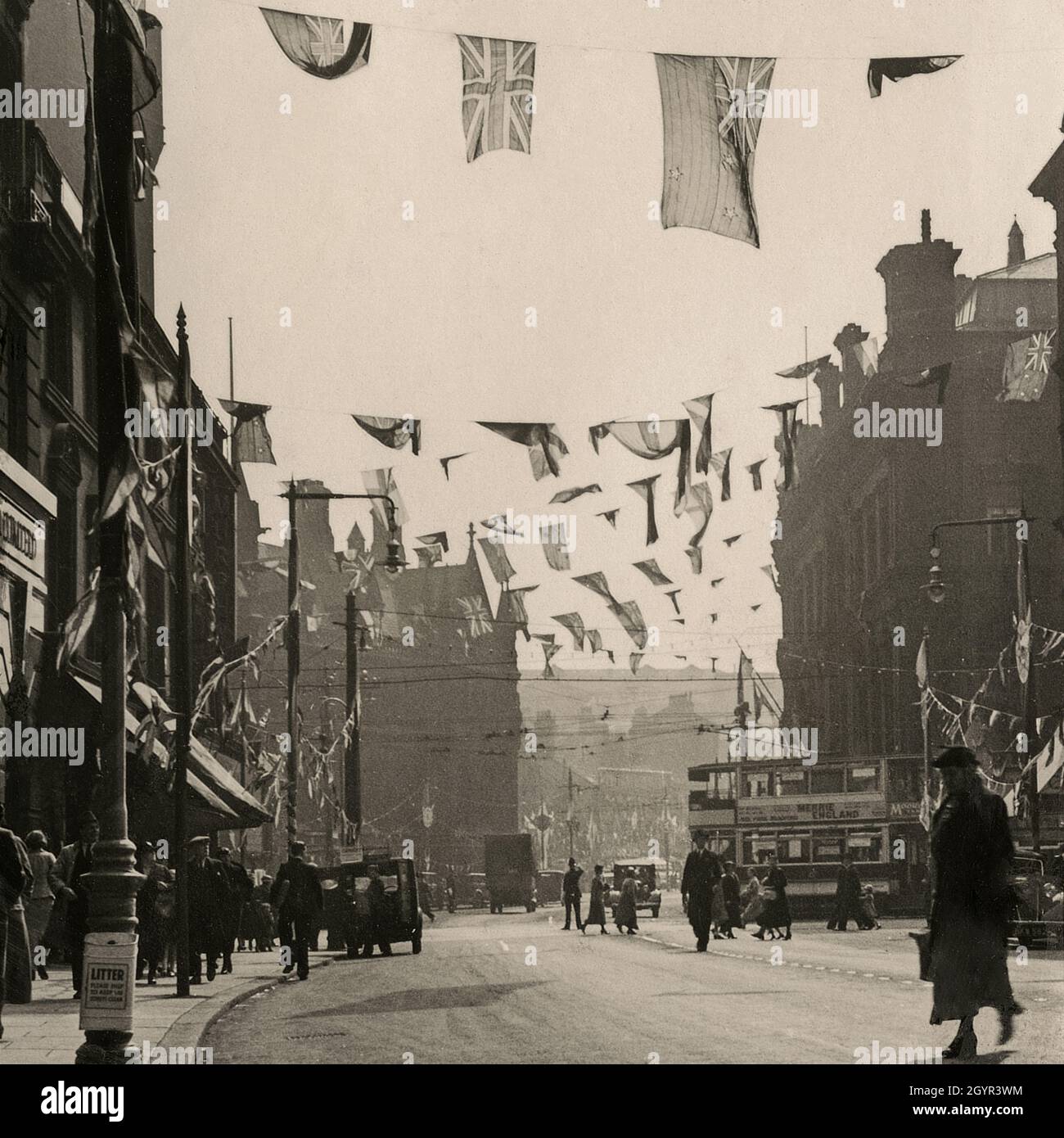 Bradford city centre, Yorkshire, England, bedecked with flags and ...