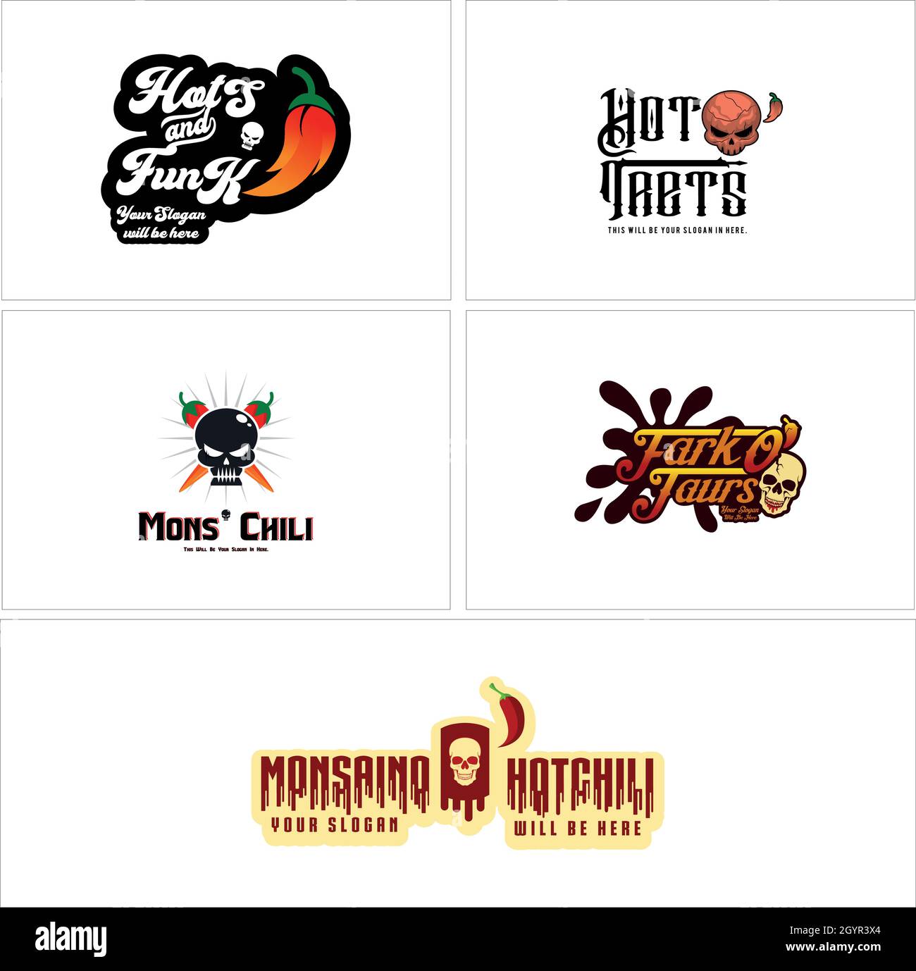 Set of food hot chili skull head logo design Stock Vector Image & Art ...