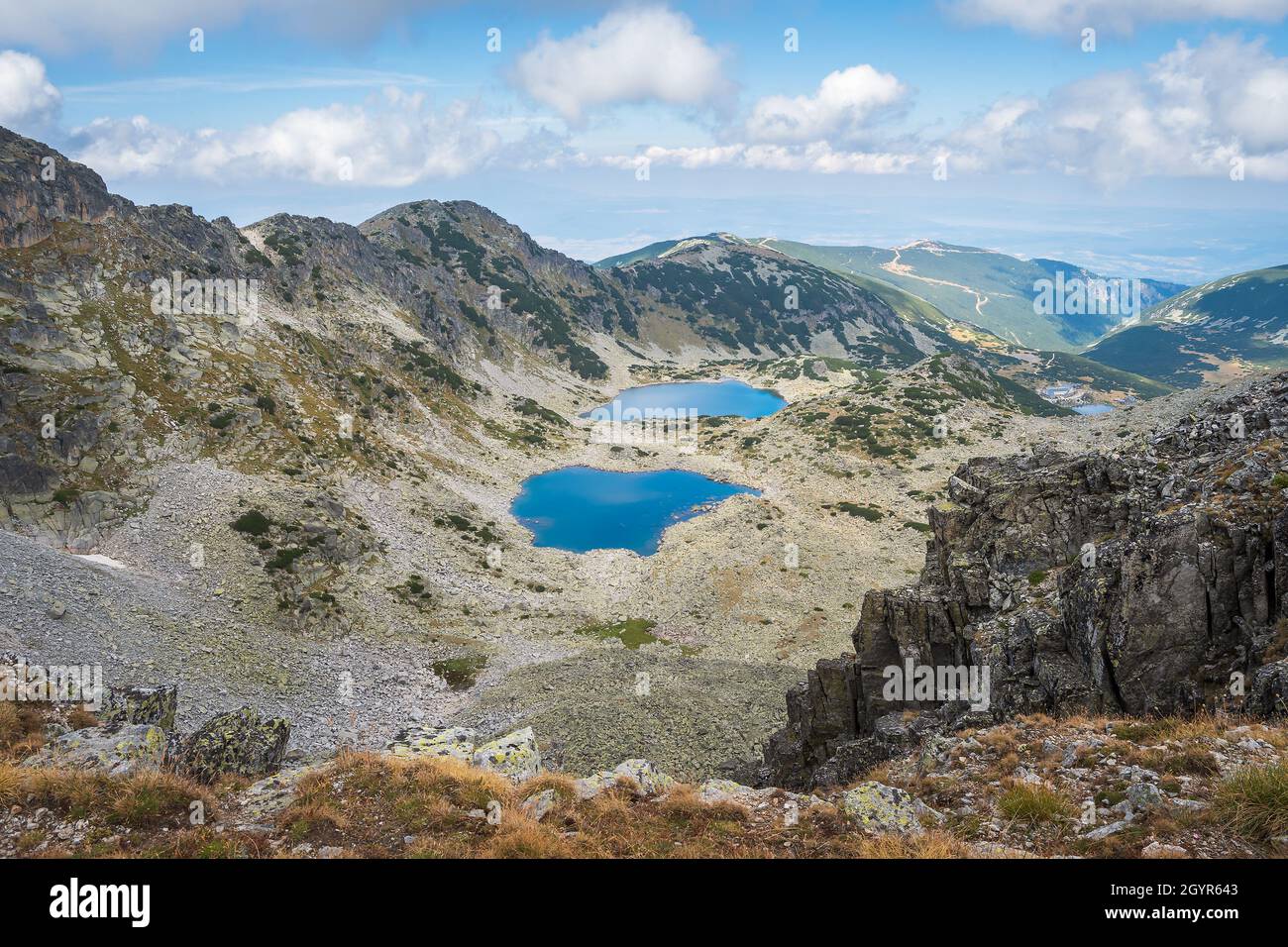 Scenic view from Musala summit on Rila mountain on a rocky mountains ...