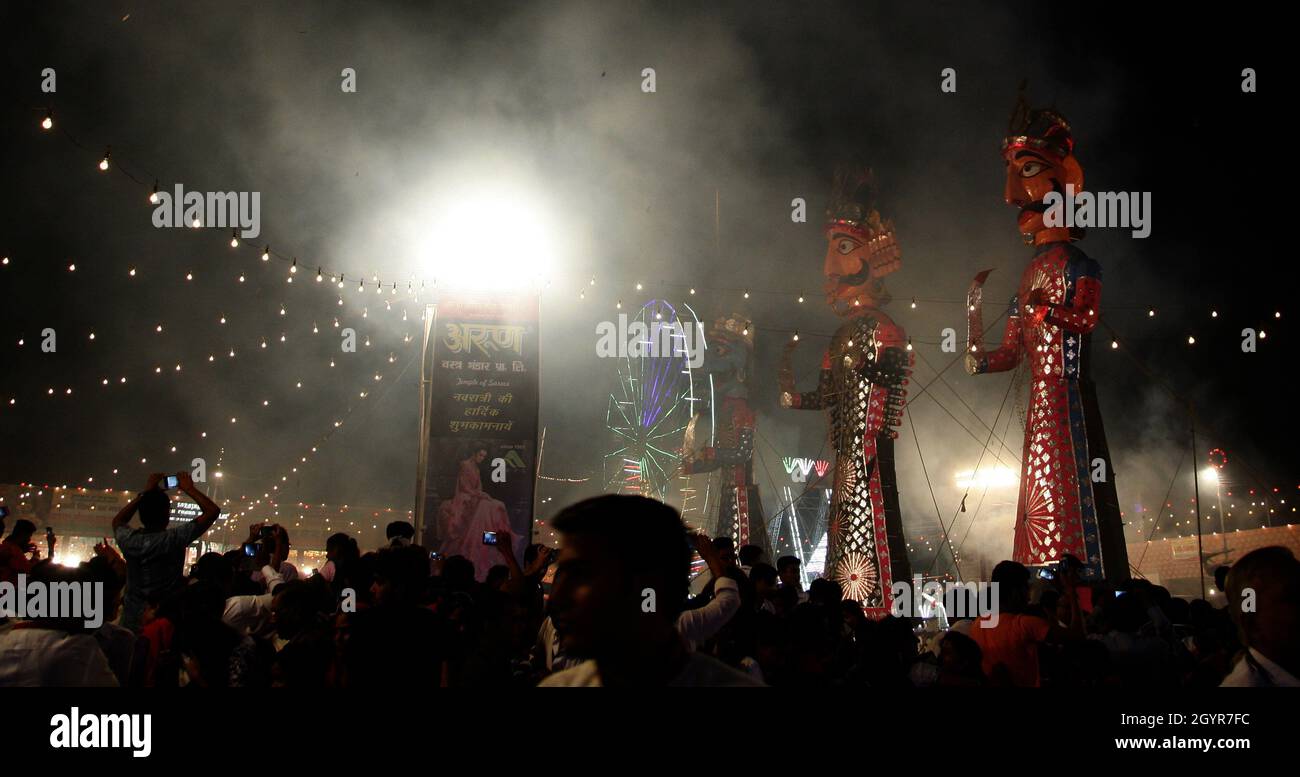 Indian bur the effigy of demon king Ravana along with Kumbhkarna And ...