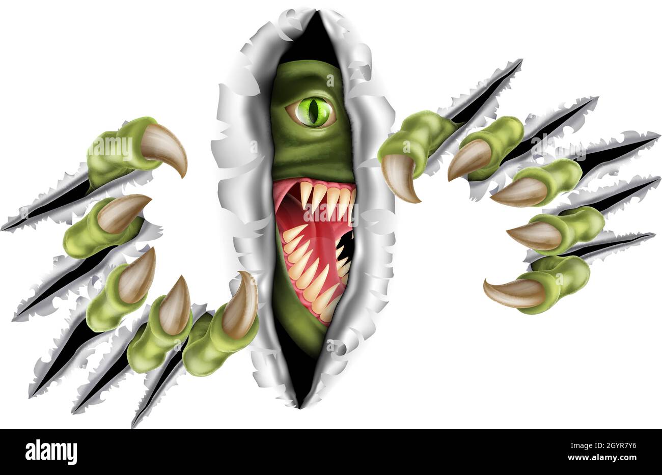 Monster With Talon Claw Tearing A Rip Through Wall Stock Vector Image ...