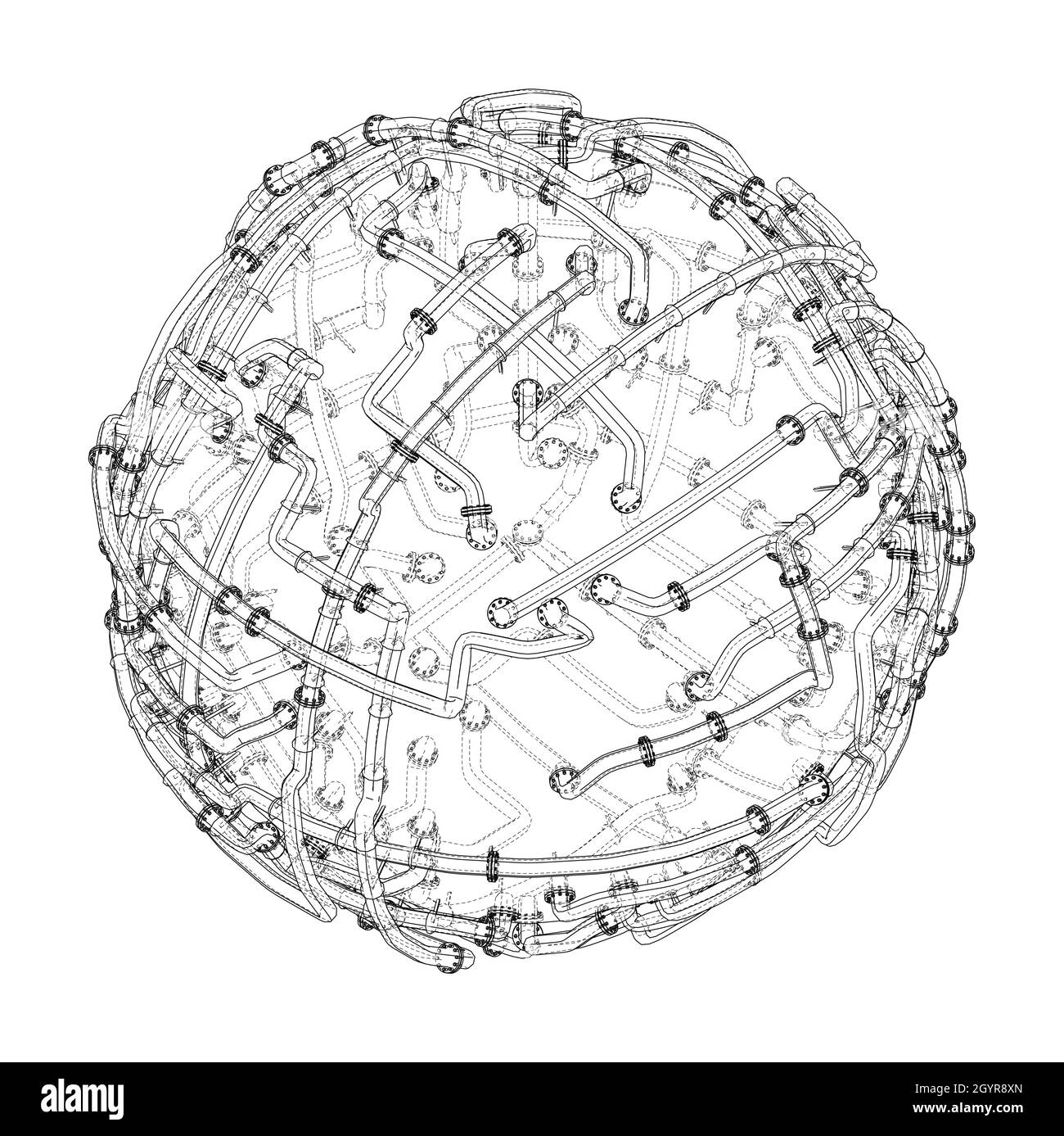 Pipes with flanges around a large sphere. Vector Stock Vector Image ...