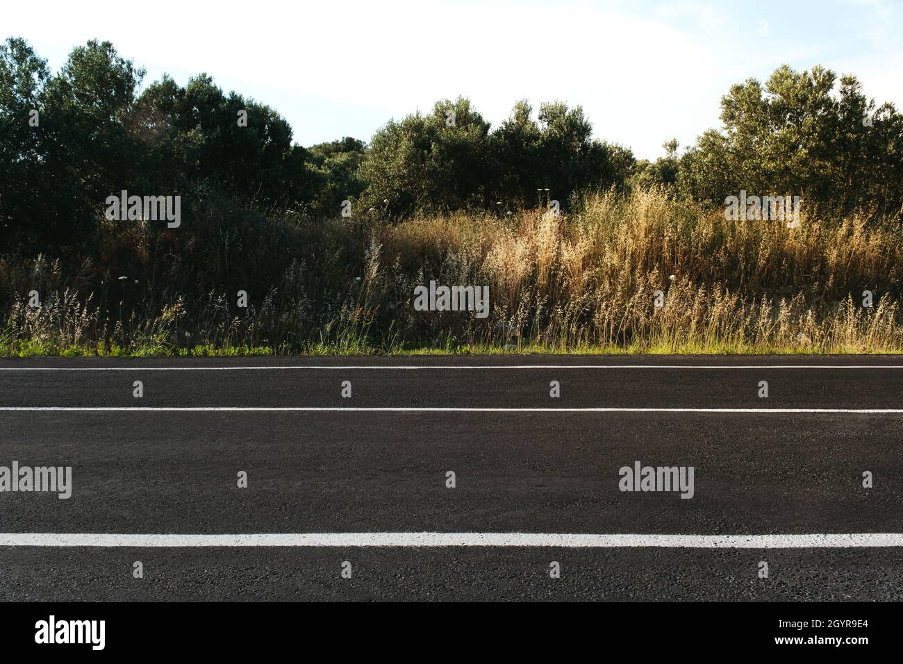 Side view of Empty straight country road background in the evening Stock Photo - Alamy