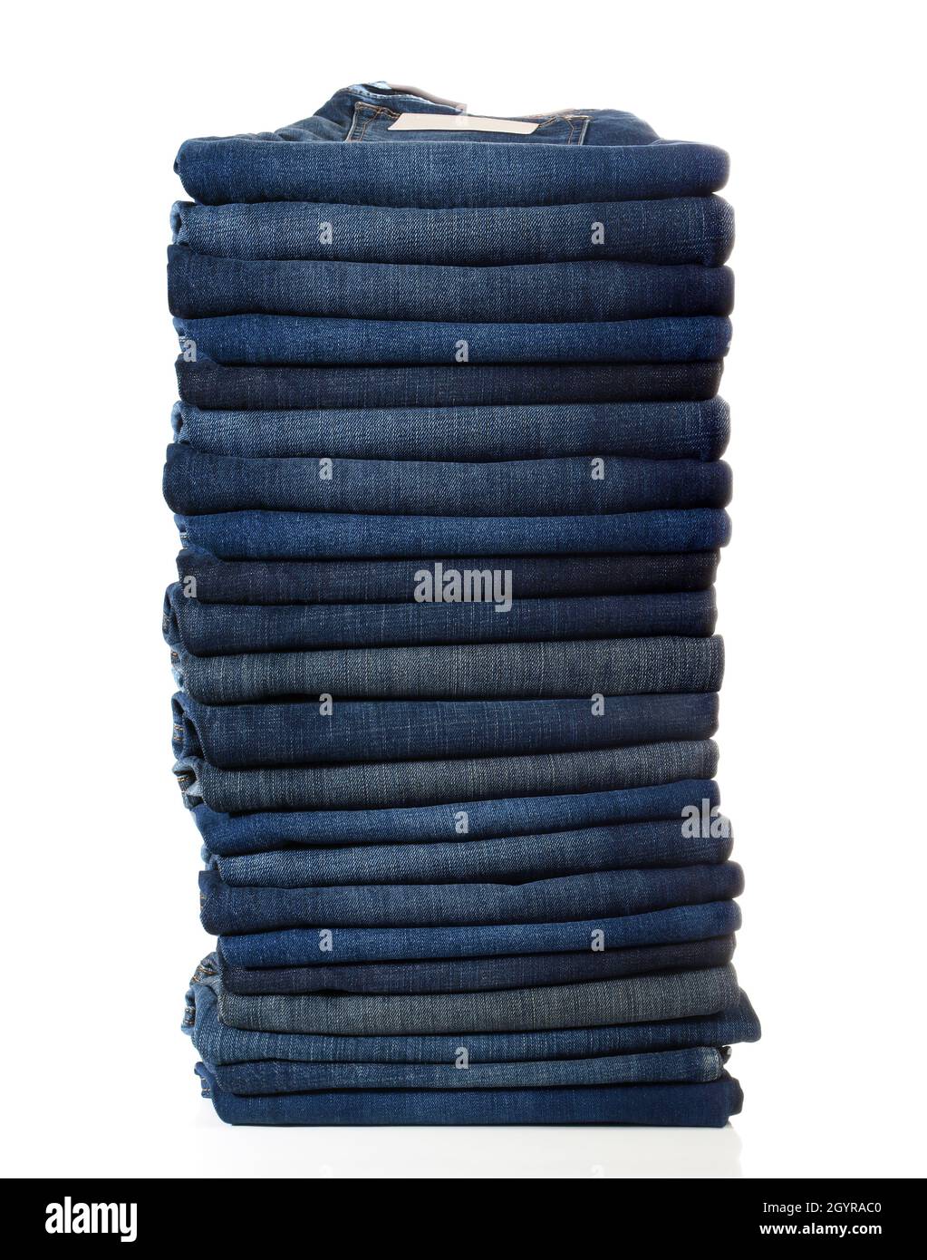 High Blue Jeans Stack isolated on white Background Stock Photo - Alamy