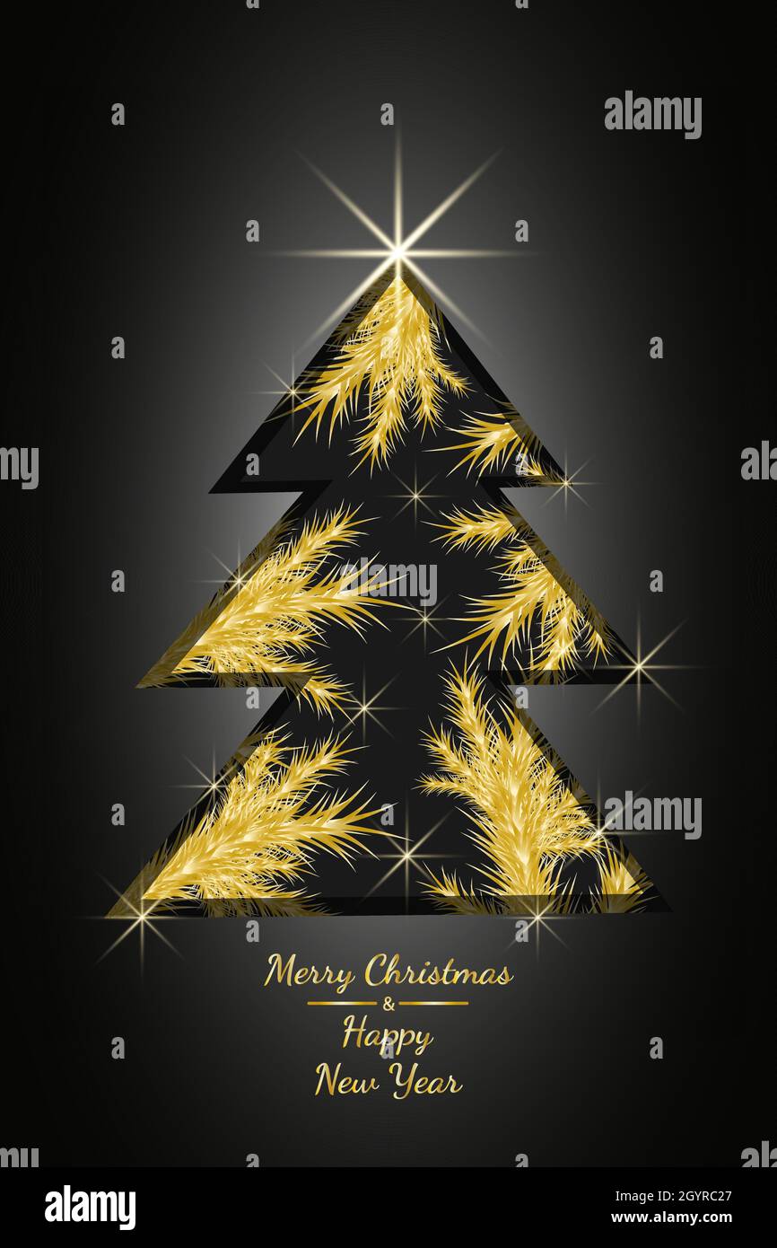 Colorful christmas banner with fir tree and lights. Vector illustration ...