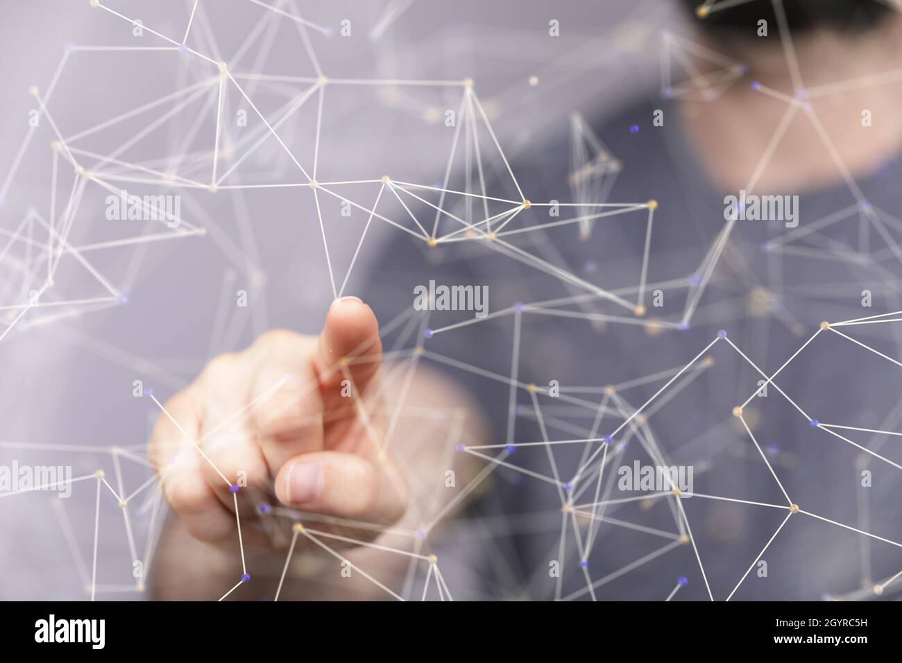 3D rendering of hand tapping on digital data network symbol ...