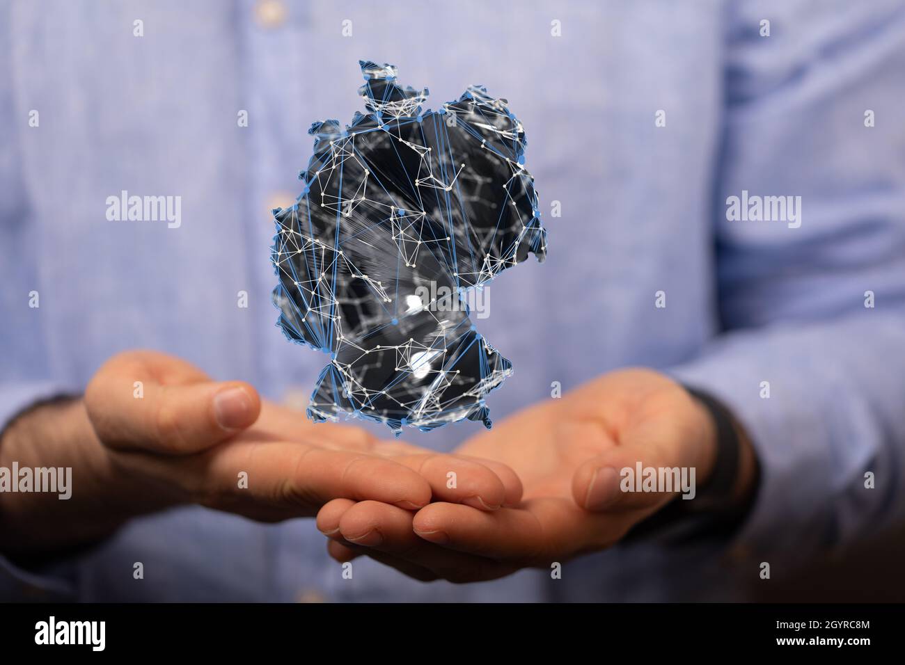 3D rendering of digital Germany map floating on human hands- internet ...
