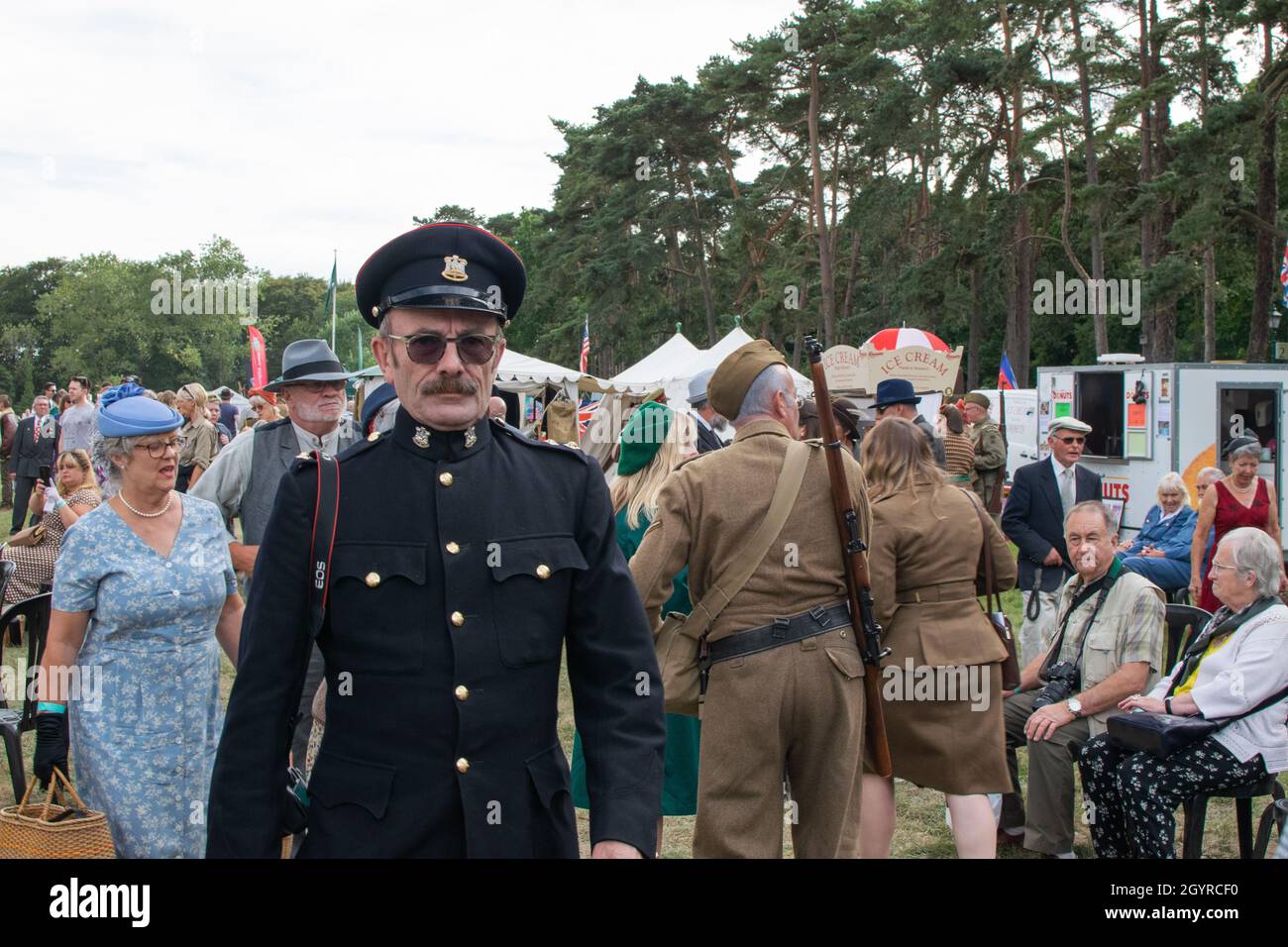 Sheringham, Norfolk, UK - SEPTEMBER 14 2019: Man in 1940s black army ...