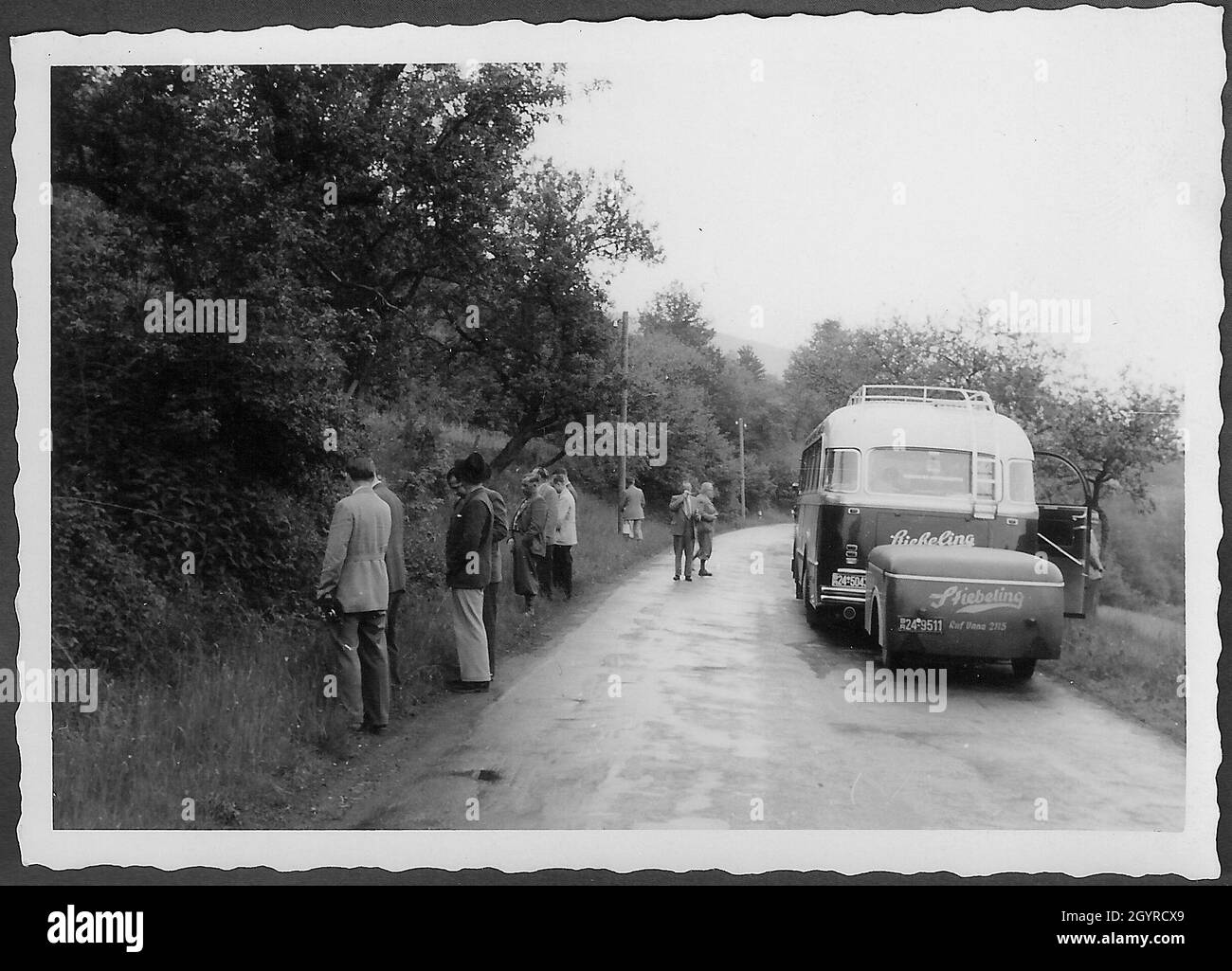 Group of male tourist urinating in a line along a road during a comfort ...