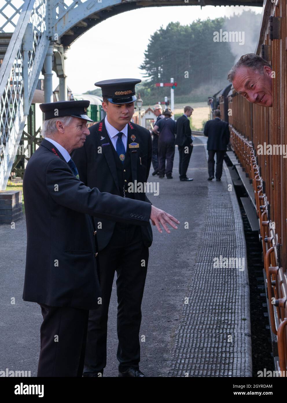 Sheringham, Norfolk, UK - SEPTEMBER 14 2019: Man and teenager in 1940s ...