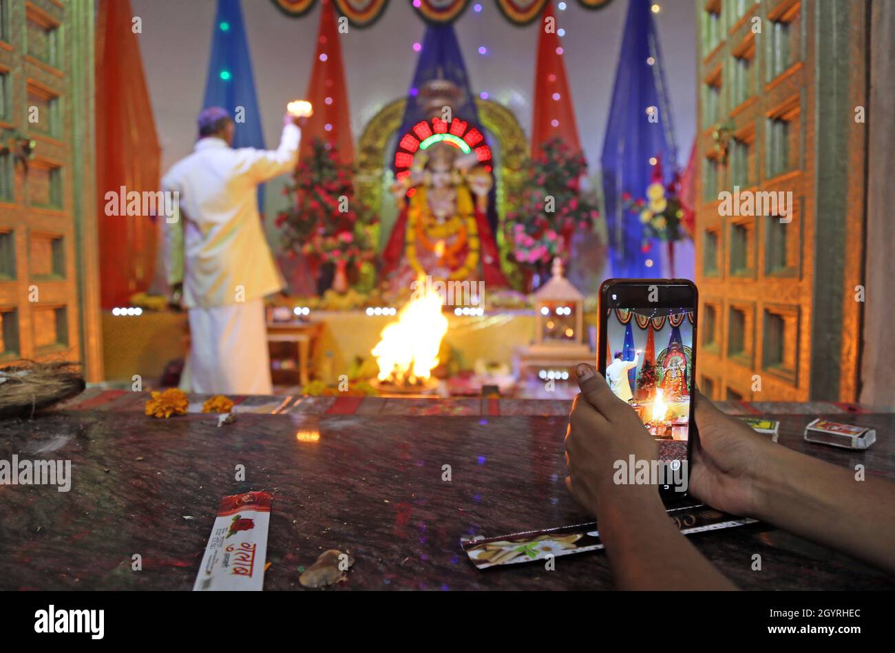 Beawar, Rajasthan, India, October 8, 2021: A devotee record video with ...