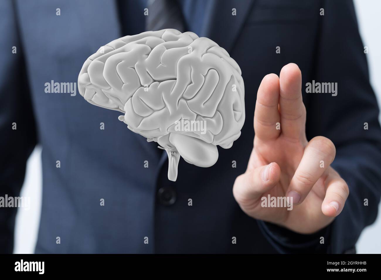 3d illustration of a human brain floating near a hand Stock Photo - Alamy