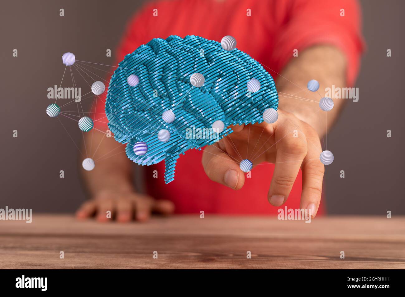 3d illustration of a human brain floating near a hand Stock Photo - Alamy