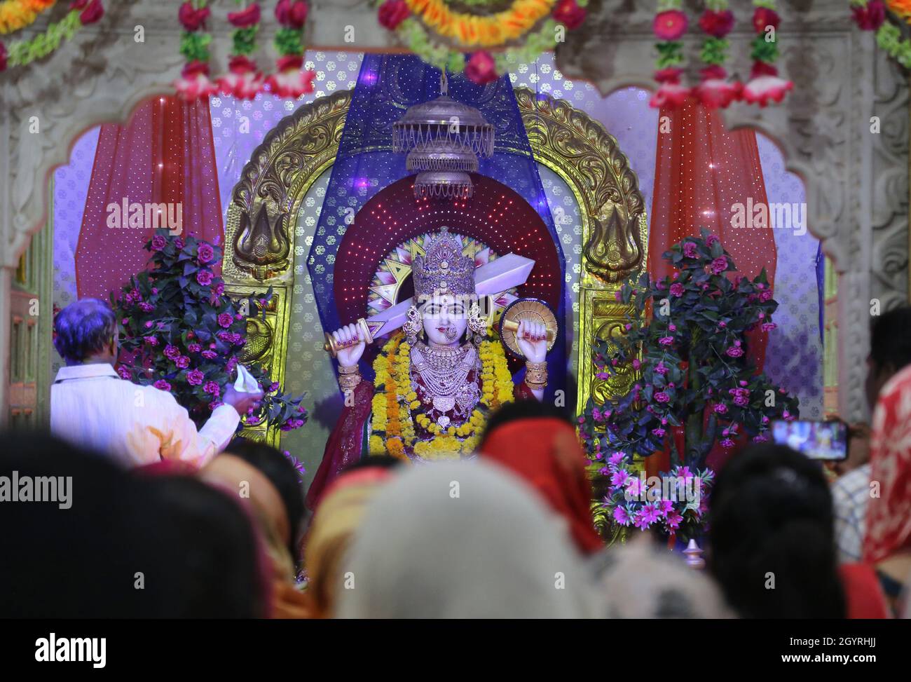 Beawar, Rajasthan, India, October 8, 2021: Hindu priest performs aarti ...