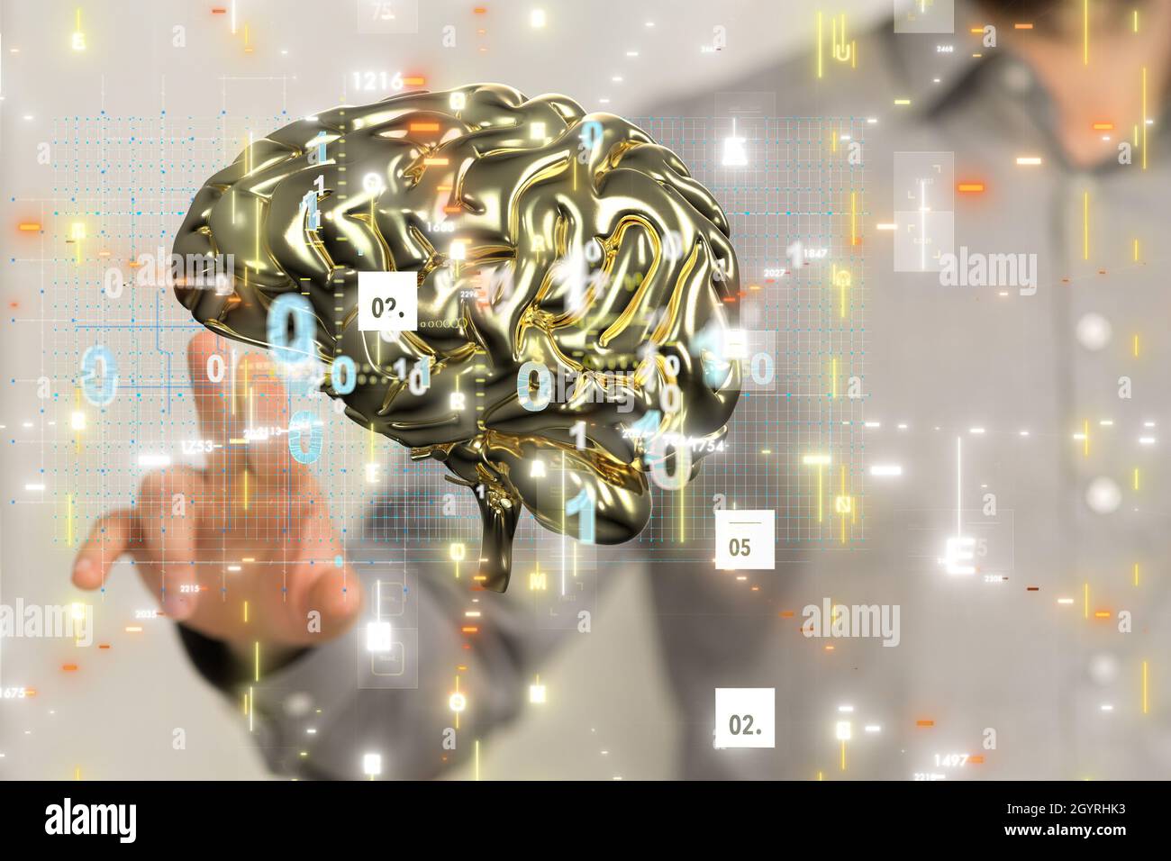 3d illustration of an AI smart brain, artificial system network digital ...