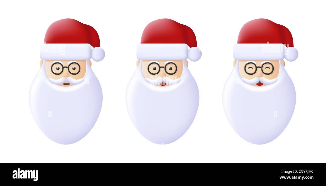 3D Realistic Set of Santa Claus Cartoon Character smiling with ...