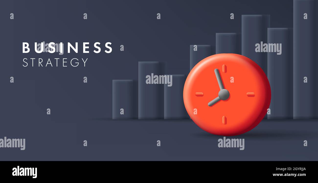 Business strategy illustration with 3d bar chart and red clock, web ...