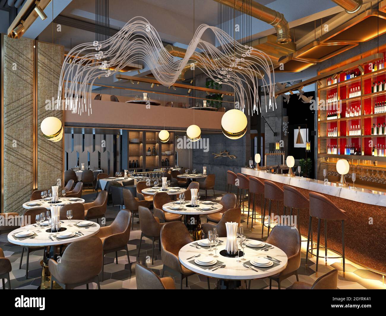 3d render of restaurant cafe interior Stock Photo - Alamy