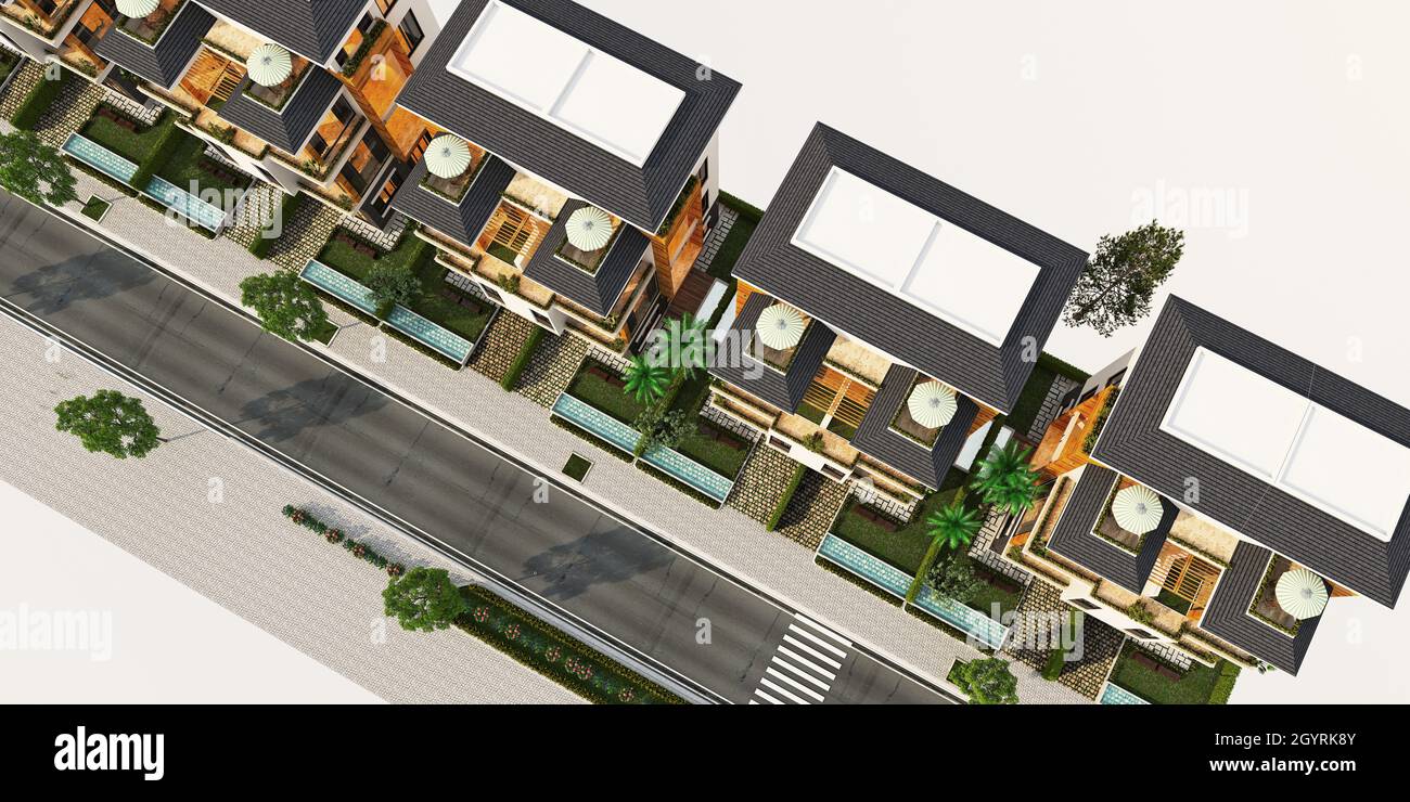 render of buildings exterior street view Stock Photo - Alamy