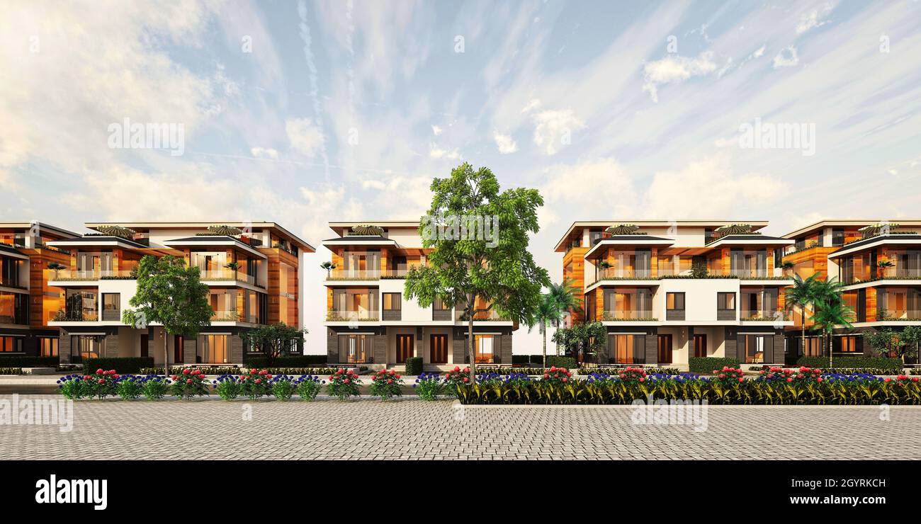 render of buildings exterior street view Stock Photo - Alamy