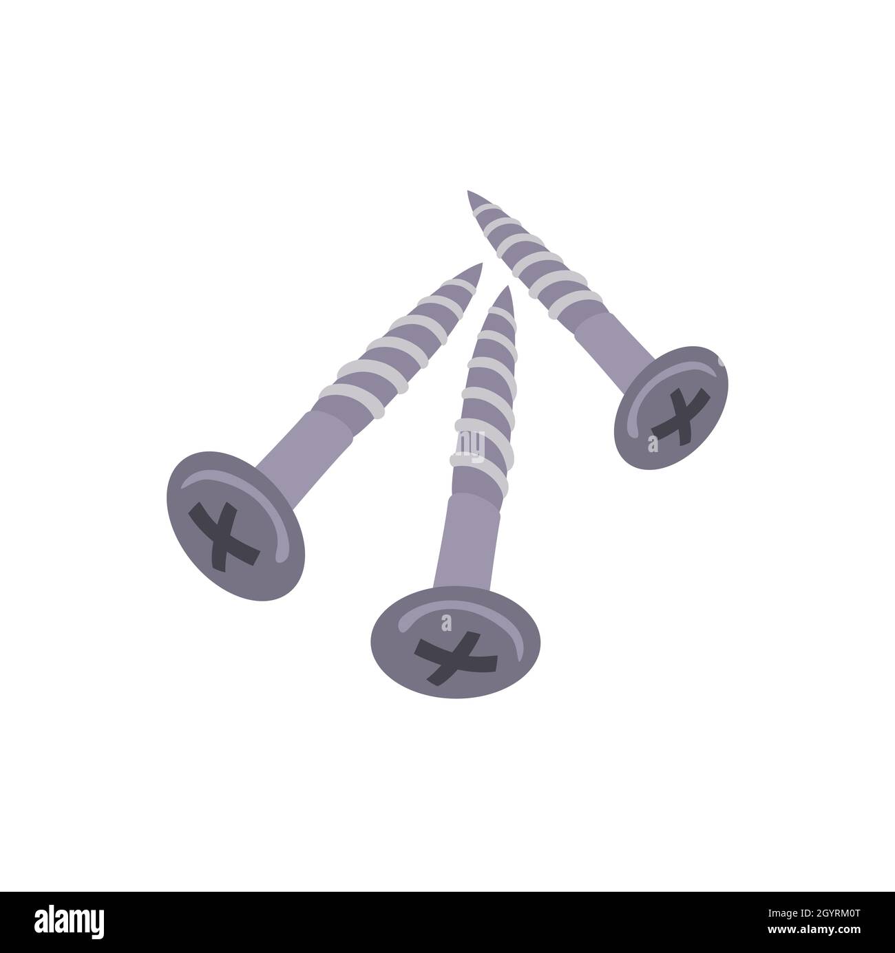 three upright metal threaded screws flat head vector drawing Stock ...