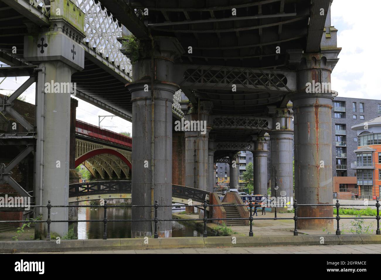 Railway bridges over the Bridgewater Canal, Castlefield, Manchester ...