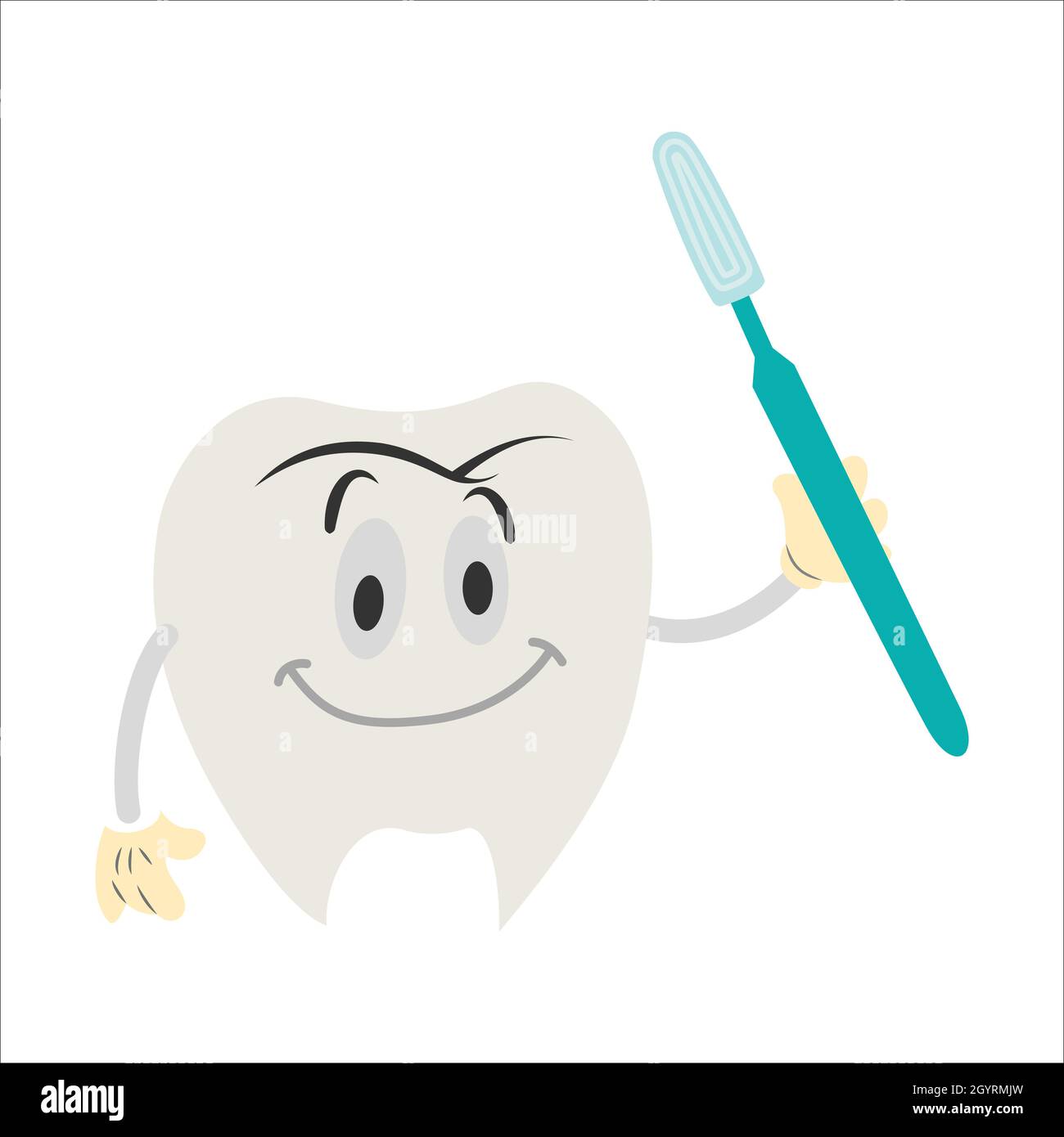 animated teeth and toothbrush, and vector illustration on a white ...
