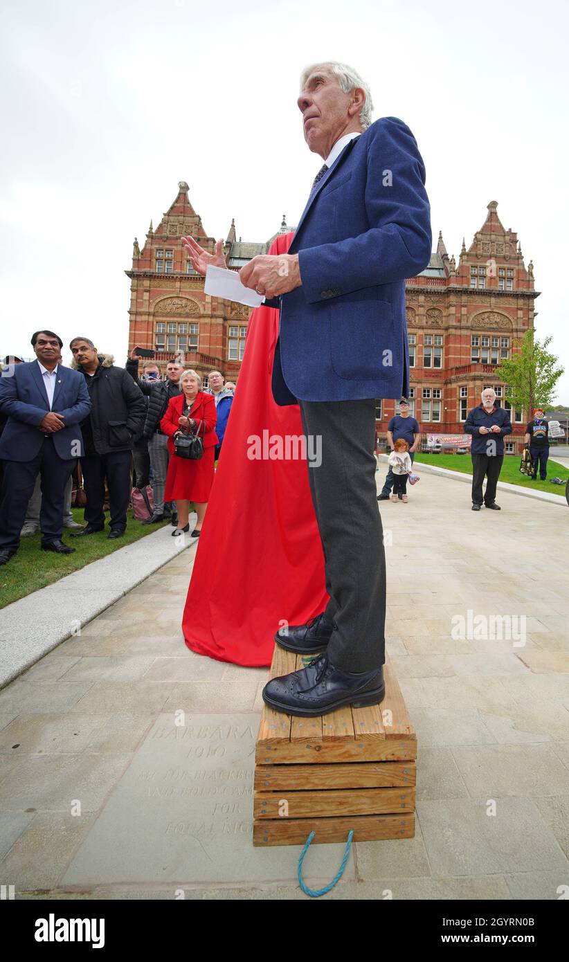 Jack Straw speaking at the unveiling of a statue of former Blackburn MP ...