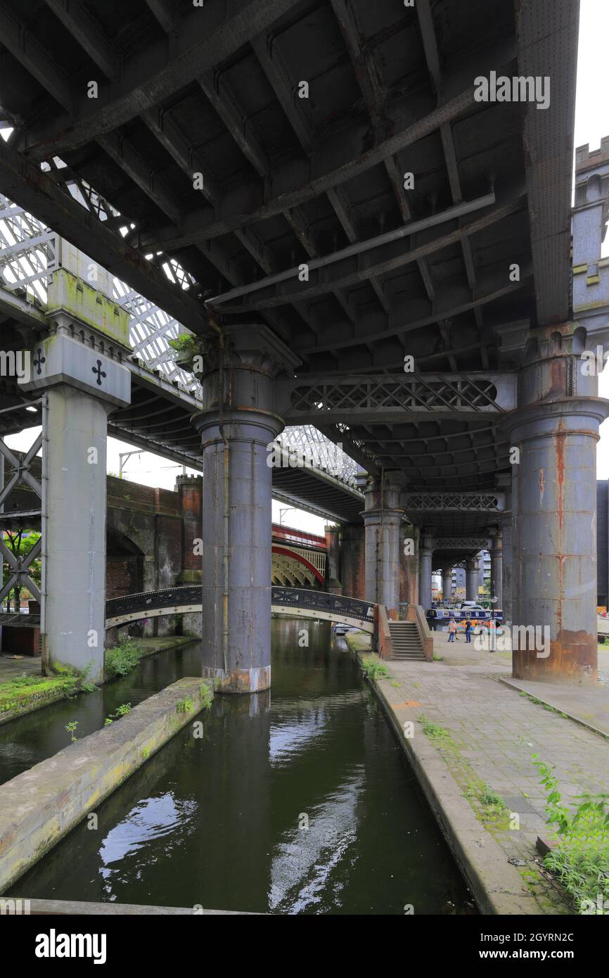 Railway bridges over the Bridgewater Canal, Castlefield, Manchester ...