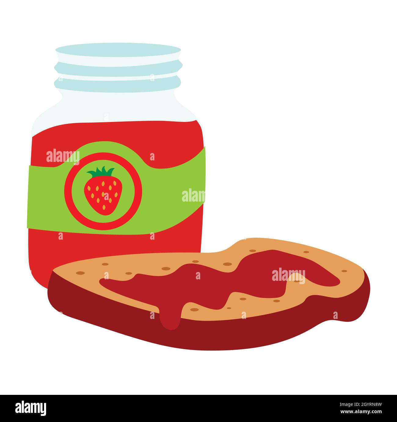 Slice of bread strawberry jam and vector illustration, flat design ...
