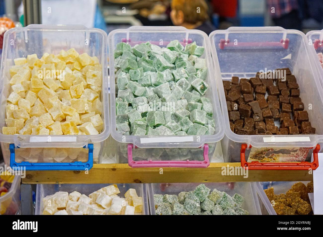 Turkish delight mix dessert sweets in boxes Stock Photo - Alamy