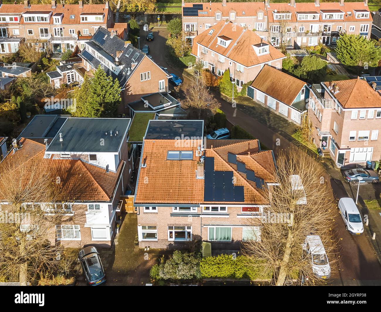 Aerial view of residential buildings with beautiful large trees Stock ...