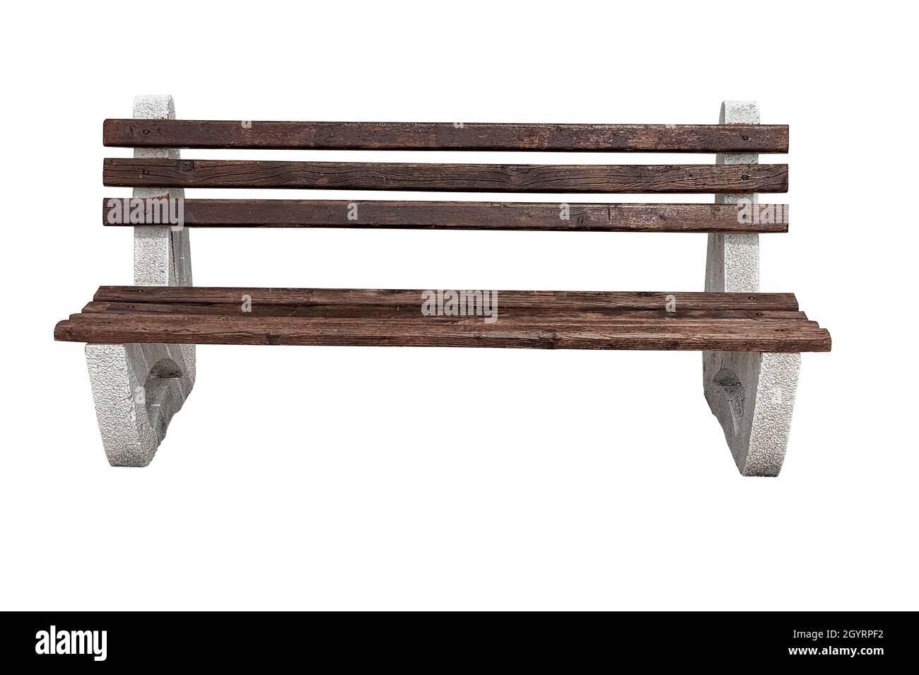 bench with concrete base. wooden part for sitting. Front view. isolated ...