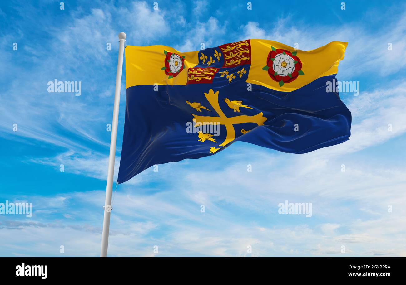flag of Standard of Westminster Abbey at cloudy sky background on ...