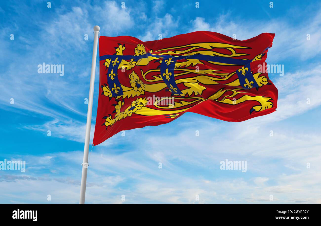 flag of the Duchy of Lancaster at cloudy sky background on sunset ...